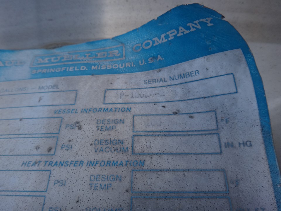 830 Gallon Mueller Stainless Steel Tanks, Transamerican Equipment Company