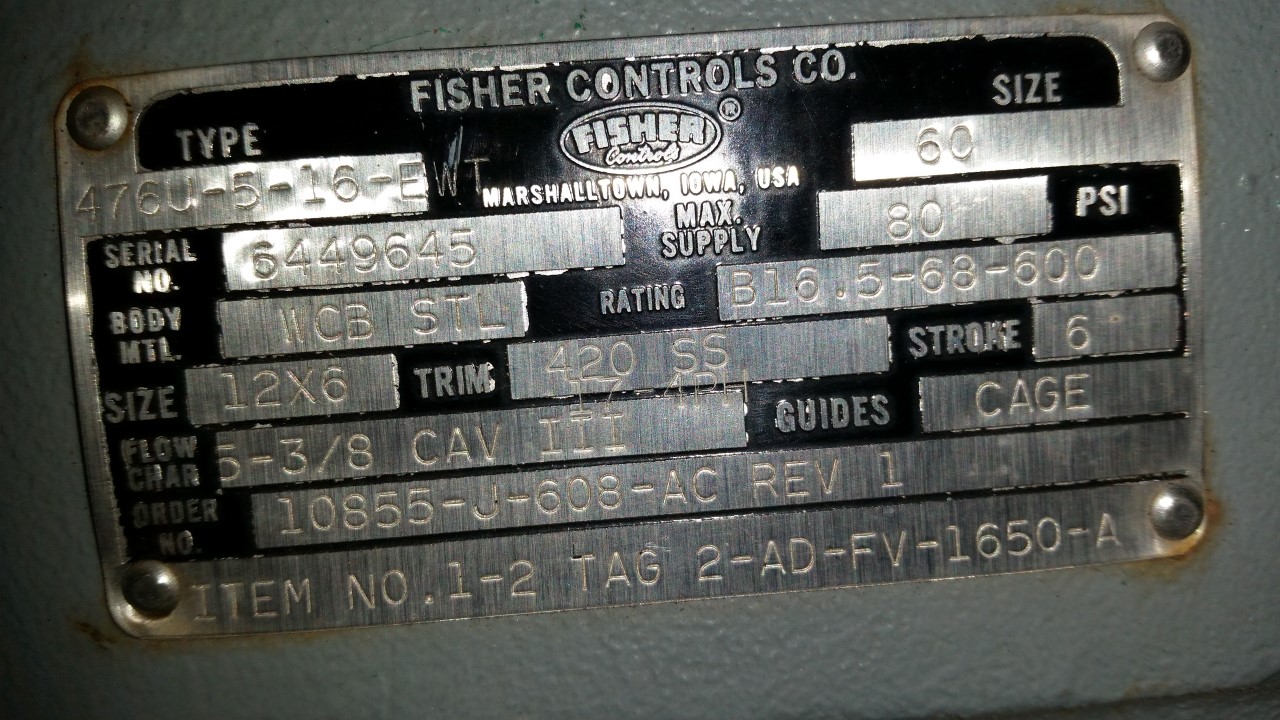 Fisher 12" X 6" 600 Class, WCB Steel Butt Weld Control Valve ...