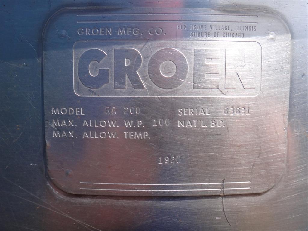Groen Mixer Vat 200 gal Stainless, Transamerican Equipment Company
