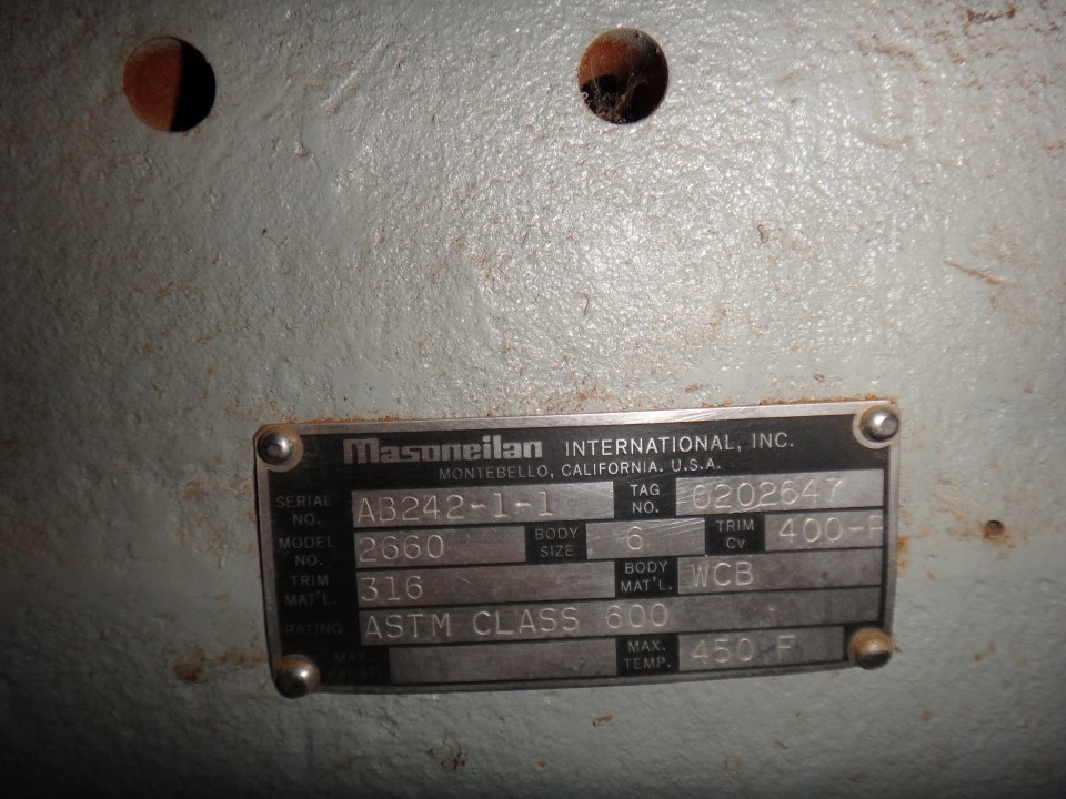 Masoneilan 6" 600 Class Control Valve, Transamerican Equipment Company