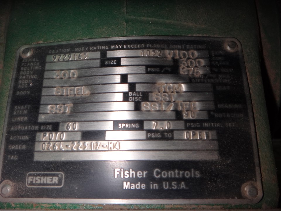 Fisher 10" 300 Class, Steel Vee-Ball Control Valve, Transamerican ...