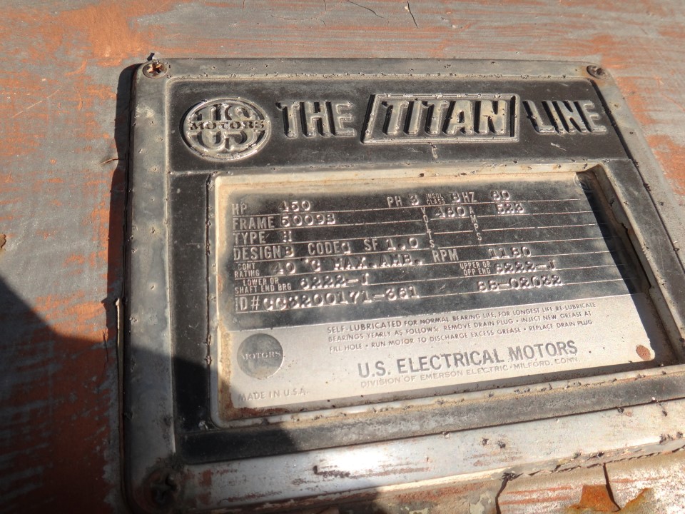 U.S. Electrical 450 HP, 1200 RPM, Electric Motor, Transamerican ...