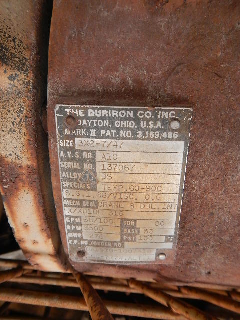 Durco MKII 3x2-13 DCI Centrifugal Pump, Transamerican Equipment Company