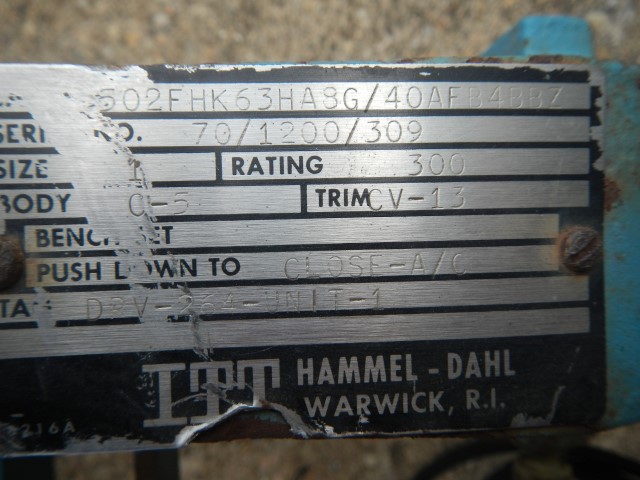 Hammel Dahl 1" 300 Rating, CH 5 Socket Weld Control Valve ...