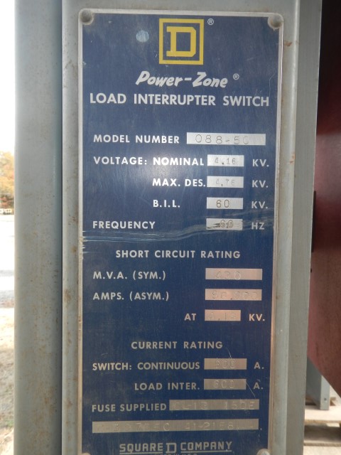 Square D Power Zone 088-50 Load Interrupter Switch 5KV, 600A ...