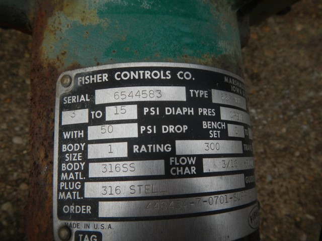 Fisher 1" 300 Class 316 Stainless Steel Control Valve, Transamerican ...