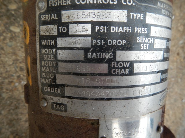 Fisher 1" 300 Class 316 Stainless Steel Control Valve, Transamerican ...