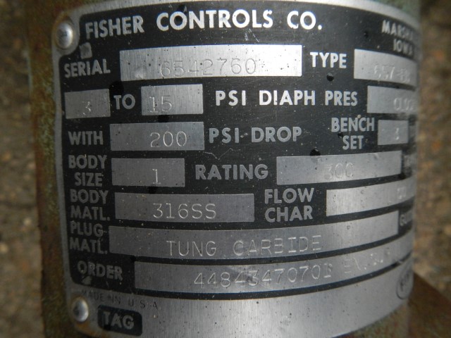 Fisher 1" 300 Class 316 Stainless Steel Control Valve, Transamerican ...