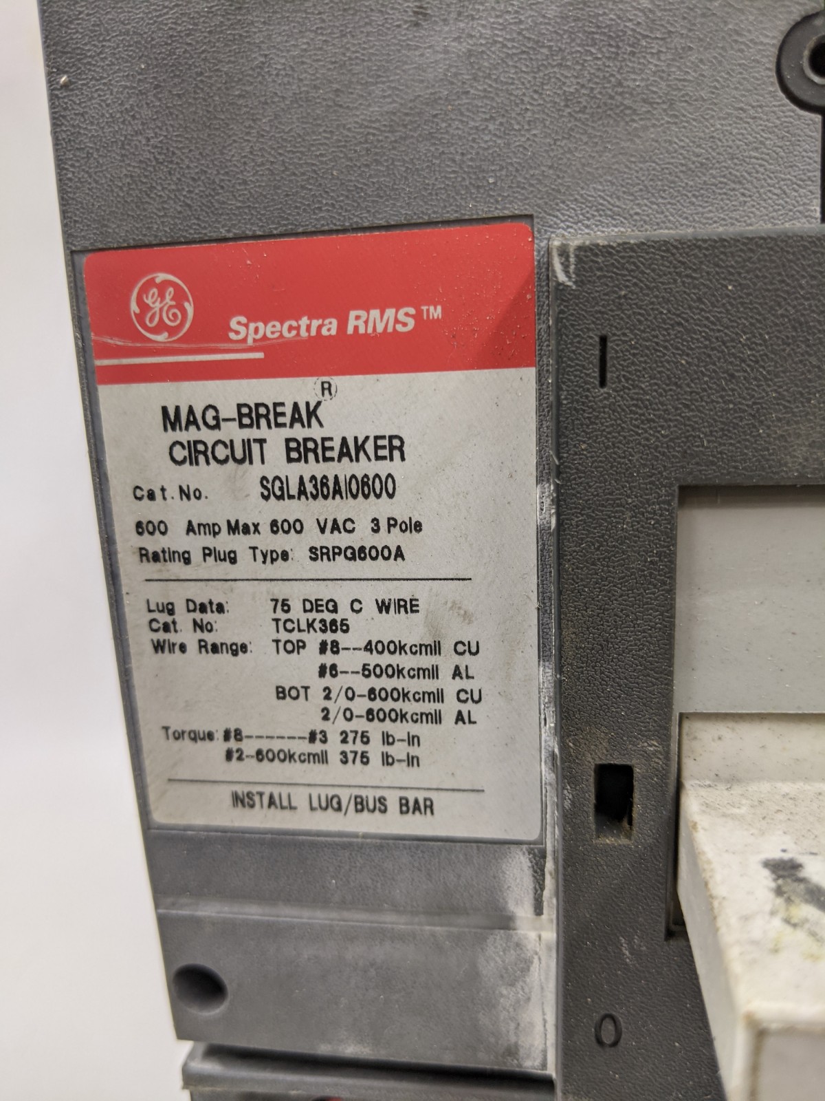 GE Mag-Break Circuit Breaker SGLA36AI0600, Transamerican Equipment Company