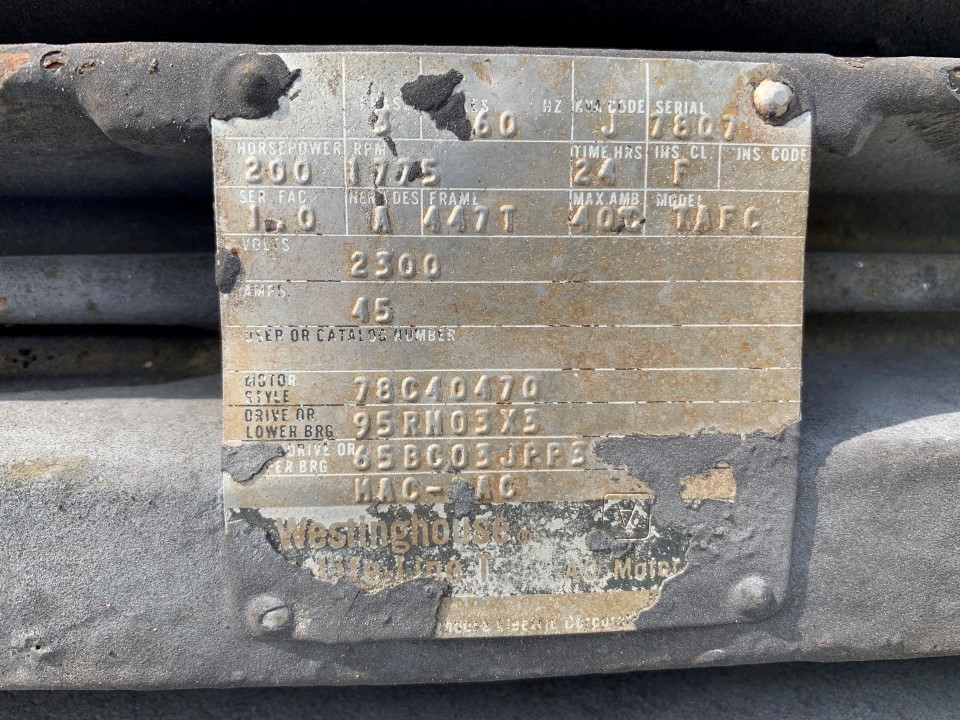 Westinghouse 200 HP 1775 RPM 447T Frame Motor, Transamerican Equipment ...