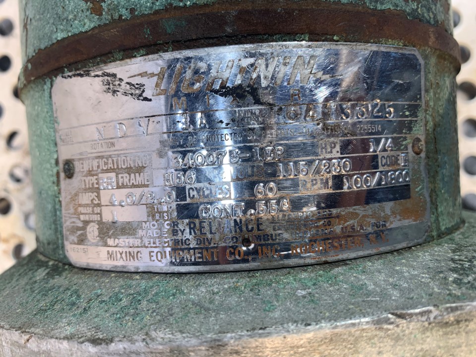 Lightnin NDV-1A Mixer with Reliance 1/4 HP Motor, Transamerican ...