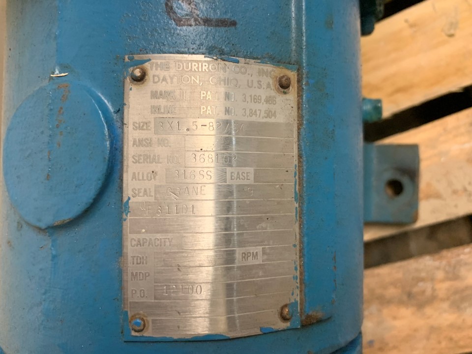 Duriron Pump Mark II 3x1.5 316SS-8, Transamerican Equipment Company