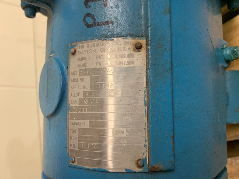 Duriron Pump Mark II 3x1.5 316SS-8, Transamerican Equipment Company