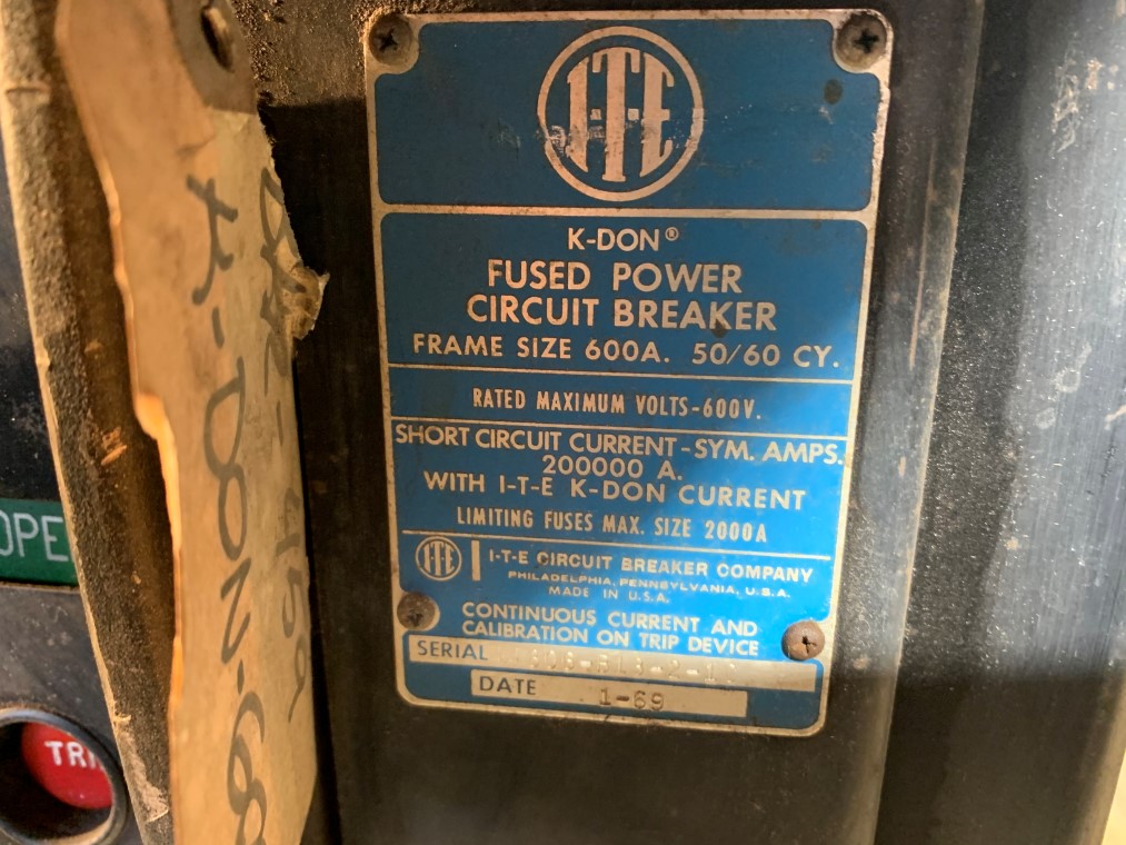 ITE K-DON-600 Fused Air Circuit Breaker 600A 600V MO/DO 600A Tri ...