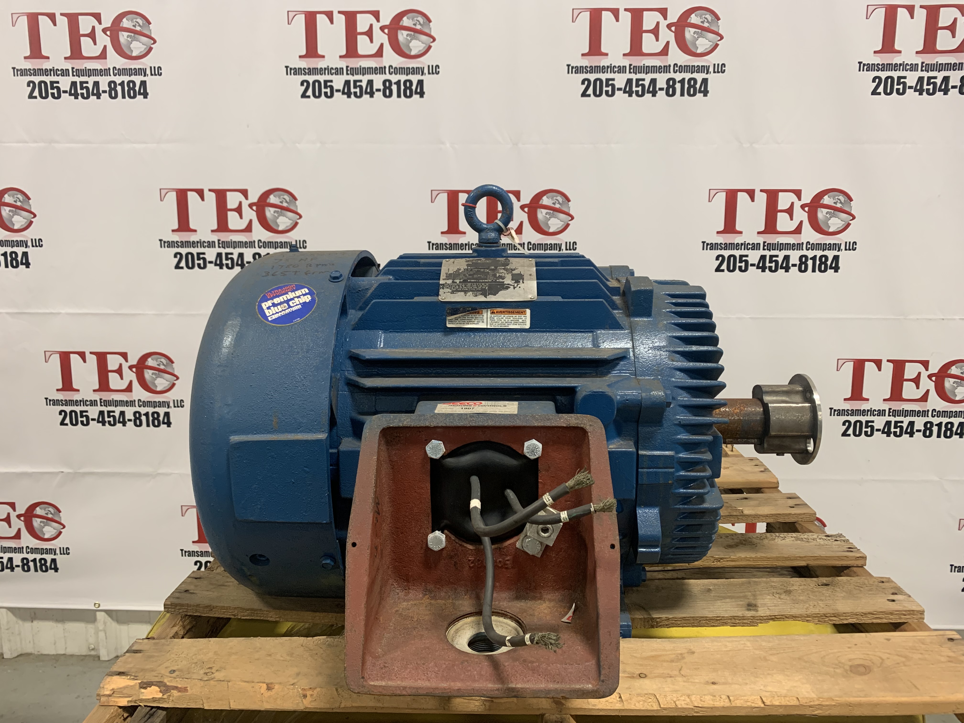 75 HP Reliance motor, 1800 RPM, 460V, 365T, Transamerican Equipment Company