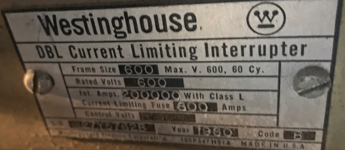 Westinghouse DBL-25 Fused Air Circuit Breaker, Transamerican Equipment ...