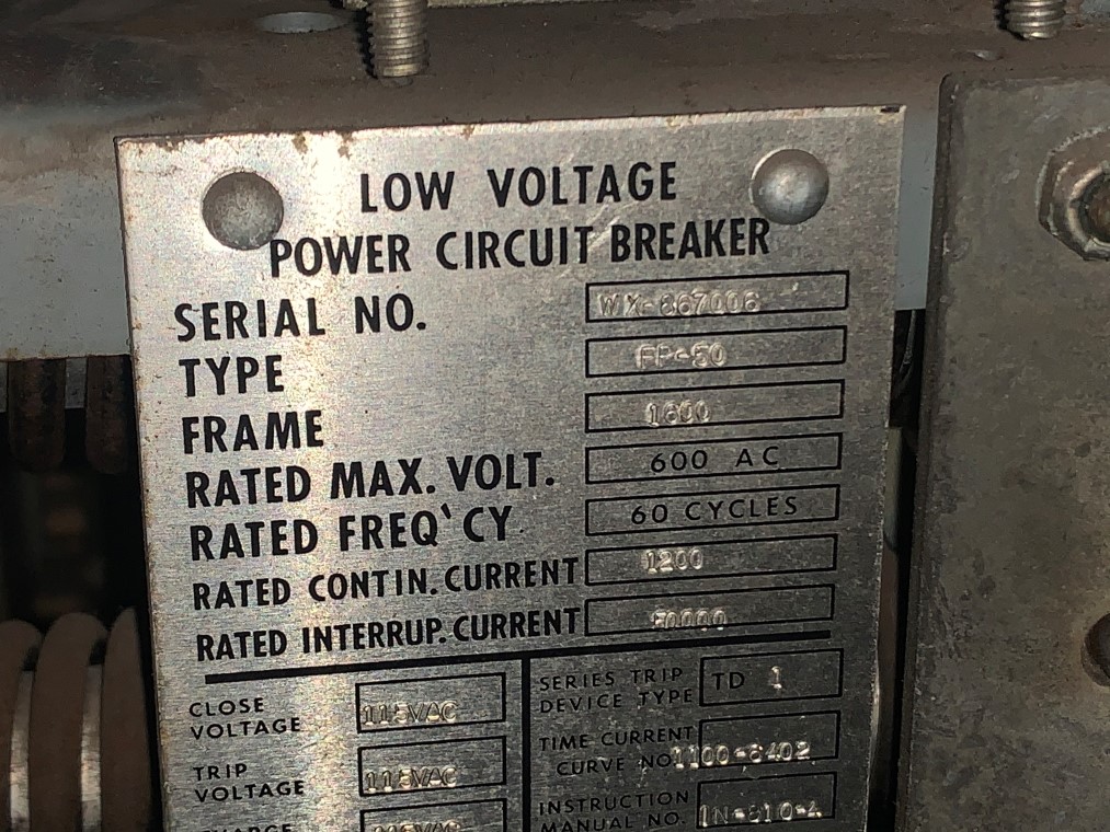 Federal Pacific FP-50 Low Voltage Power Circuit Breaker, Transamerican ...