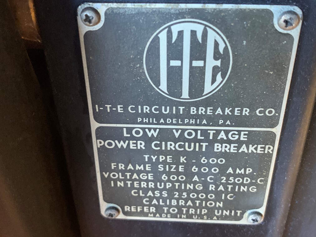 ITE K-600 Air Circuit Breaker 600A 600V MO/DO 400A Trip, Transamerican ...