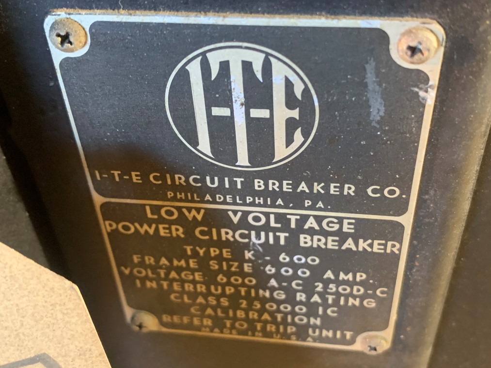 ITE K-600 Air Circuit Breaker 600A 600V MO/DO 400A Trip, Transamerican ...