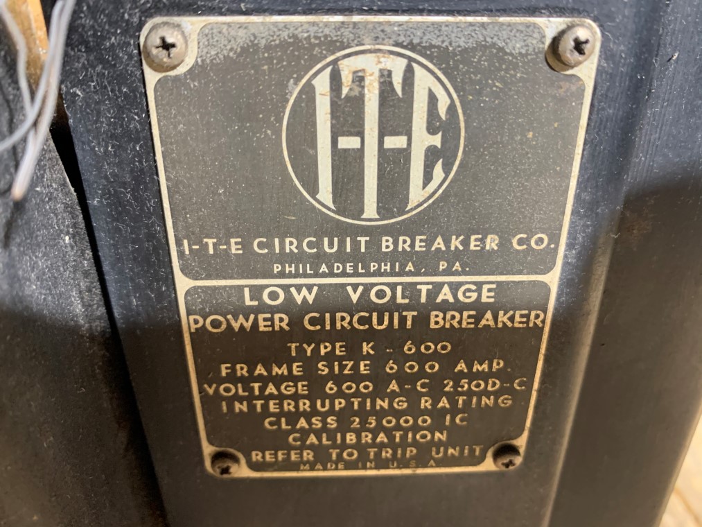 ITE K-600 Air Circuit Breaker 600A 600V MO/DO 400A Trip, Transamerican ...