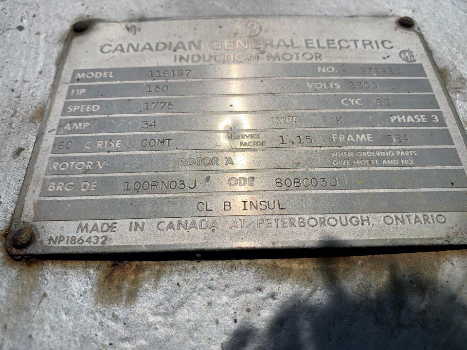 Canadian General Electric 150 HP, 1800 RPM, Electric Motor ...