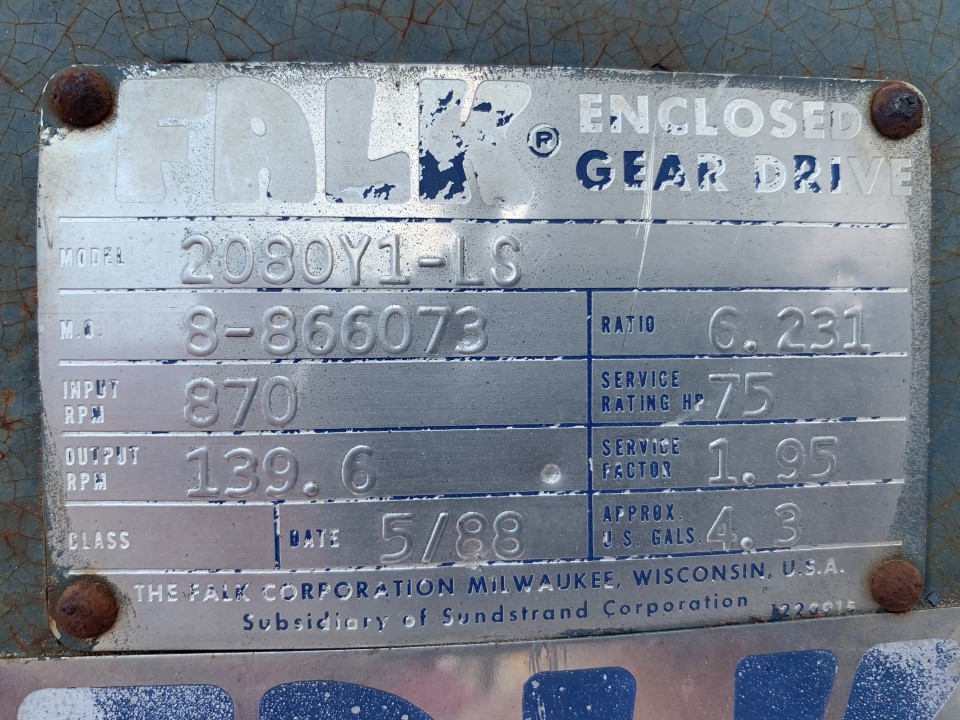 Falk 2080Y1-LS 75 HP, 870 RPM Gear Reducer, Transamerican Equipment Company