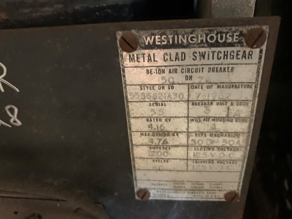 Westinghouse Circuit Breaker 50DH75, 1200A, 4160V, EO/DO, 125VDC ...