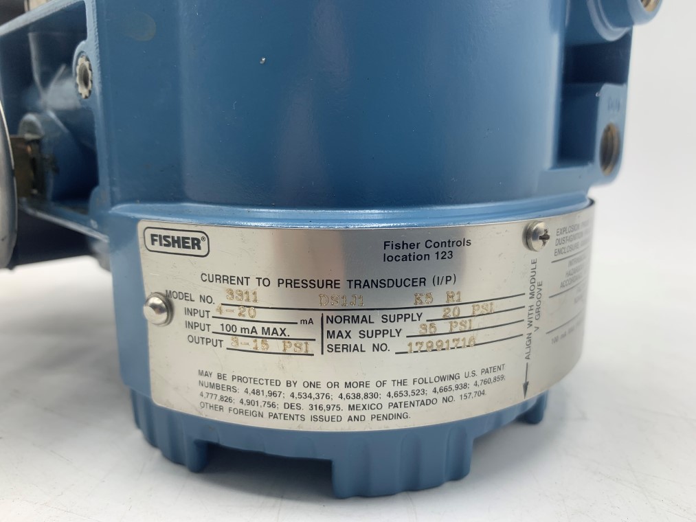 Fisher Current to Pressure Transducer 3311-DS1J1-K5-R1, 15 PSI ...