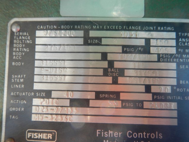 Fisher 8" 150 Class, 316 Stainless E-Disc Control Valve, Transamerican ...