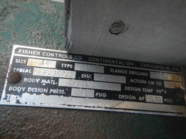 Fisher 16" 150 ANSI, Carbon Steel Butterfly Valve, Transamerican ...