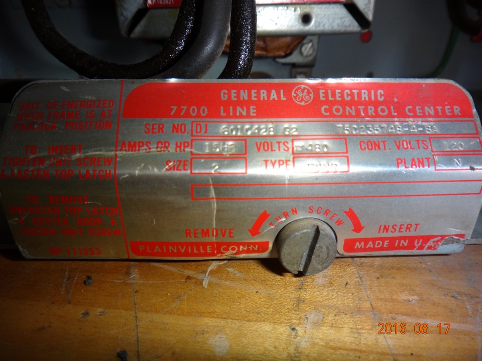 General Electric Motor Control Center Bucket Size 2 Series 7700 ...